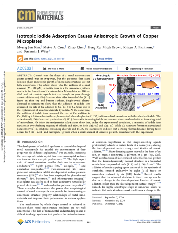 (PDF) Iodide Ion-Induced Anisotropic Copper Growth