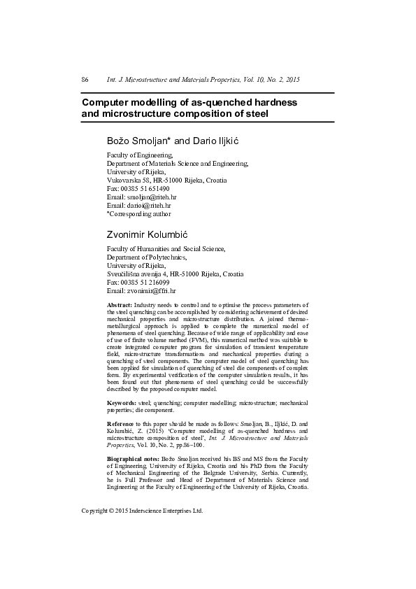 (PDF) Computer modelling of as-quenched hardness and microstructure composition of steel