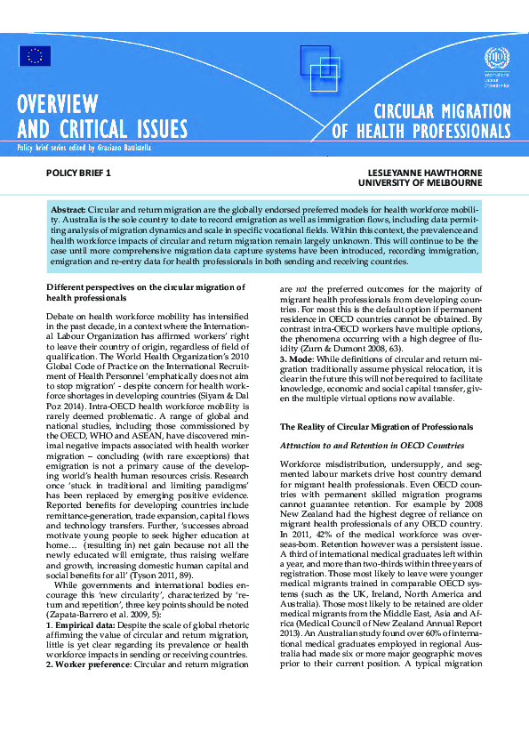 (PDF) Circular Migration of Health Professions – Overview and Critical ...