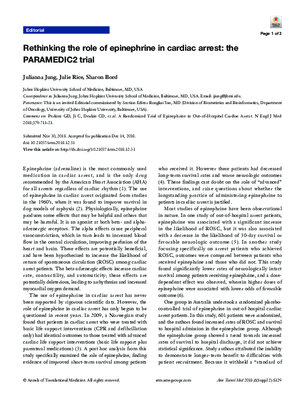 (PDF) Rethinking the role of epinephrine in cardiac arrest: the ...
