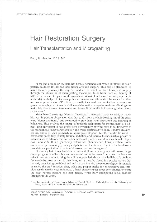 (PDF) Hair Restoration Surgery: Hair Transplantation and Micrografting