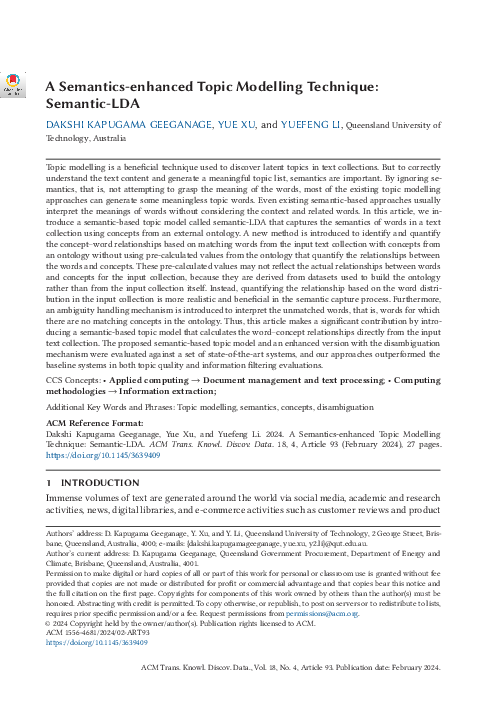 (PDF) A Semantics-enhanced Topic Modelling Technique: Semantic-LDA