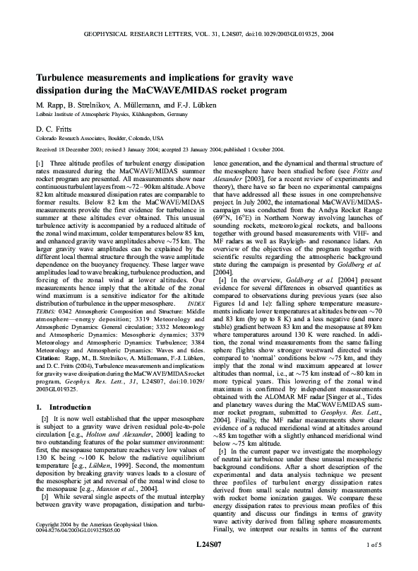 (PDF) Turbulence measurements and implications for gravity wave ...