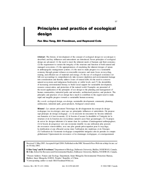 (PDF) Principles and practice of ecological design