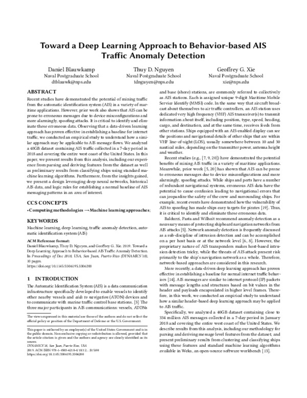 (PDF) Toward a Deep Learning Approach to Behavior-based AIS Traffic Anomaly Detection