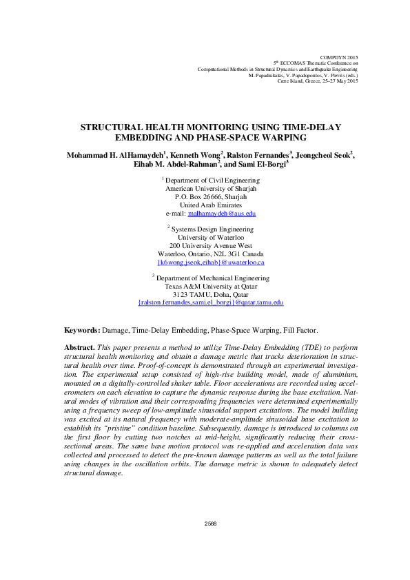 (PDF) Structural Health Monitoring Using Time-Delay Embedding and Phase-Space Warping