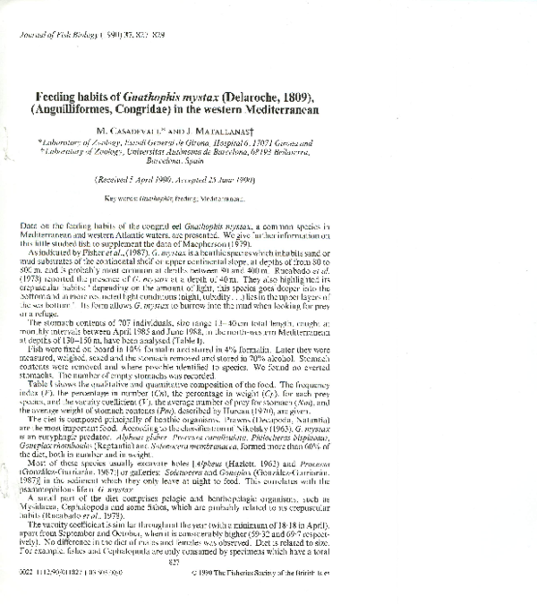 (PDF) Feeding habits of Gnathophis mystax (Delaroche, 1809 ...