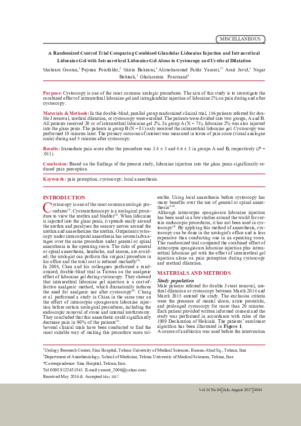 (PDF) A Randomized Control Trial Comparing Combined Glandular Lidocaine ...