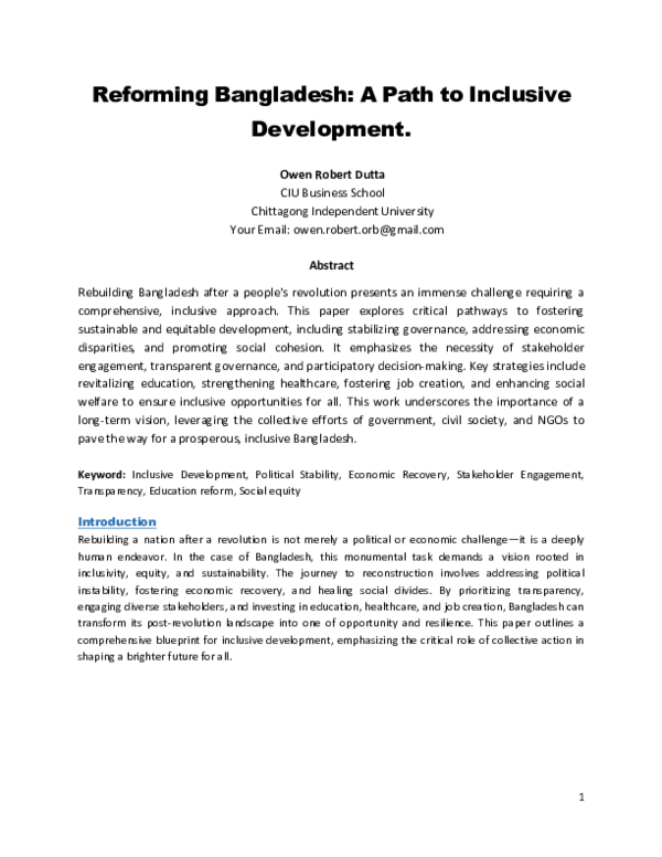 (PDF) A path to Inclusive Development