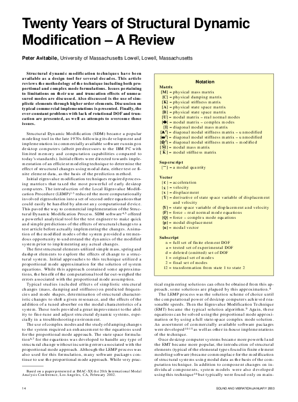 Pdf Twenty Years Of Structural Dynamic Modification A Review