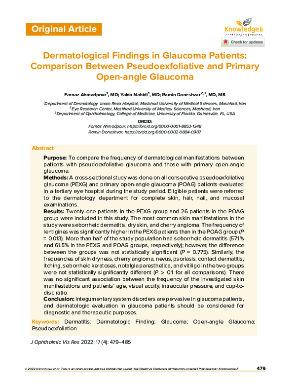 (PDF) Dermatological Findings in Glaucoma Patients: Comparison Between Pseudoexfoliative and ...