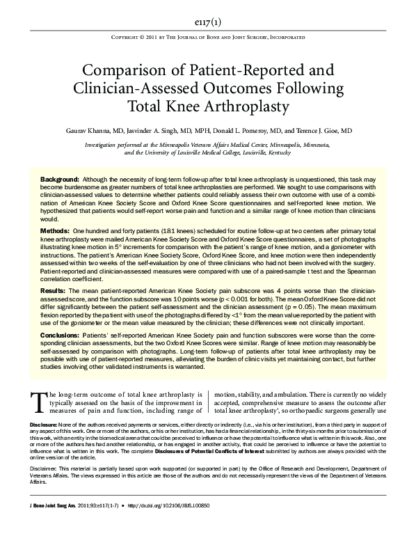 (PDF) Comparison of Patient-Reported and Clinician-Assessed Outcomes ...