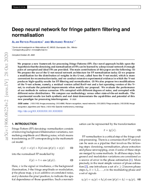 (PDF) Deep neural network for fringe pattern filtering and normalisation