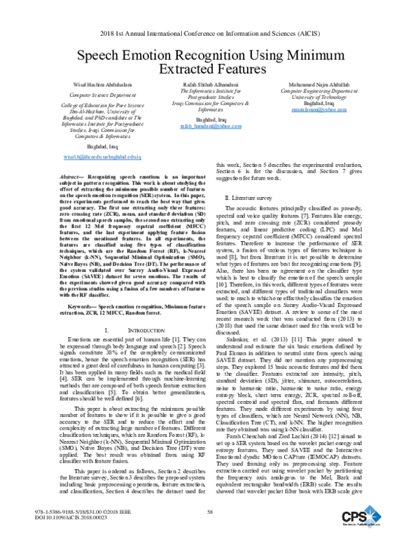 (PDF) Speech Emotion Recognition Using Minimum Extracted Features