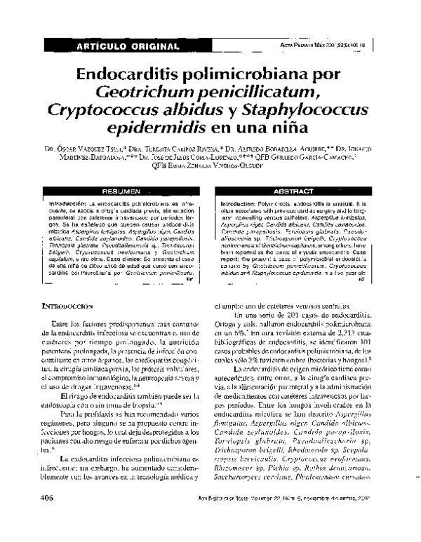 (PDF) Endocarditis polimicrobiana por Geotrichum penicillicatum ...