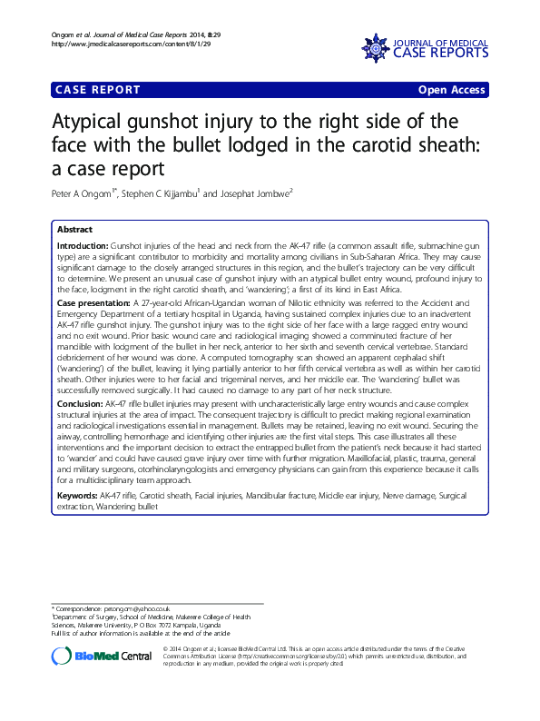 (PDF) Atypical gunshot injury to the right side of the face with the ...