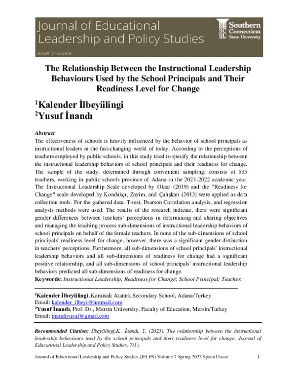 (PDF) The Relationship Between the Instructional Leadership Behaviours Used by the School ...