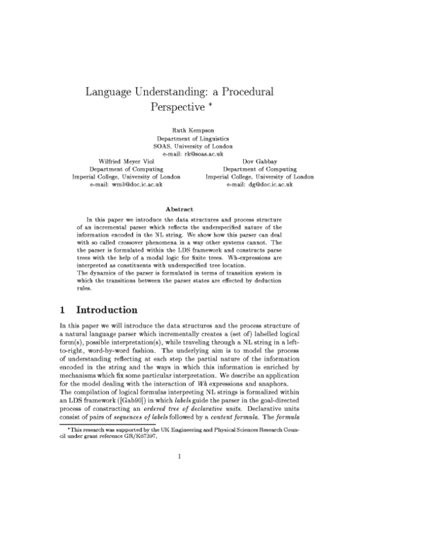 (PDF) Language understanding: A procedural perspective