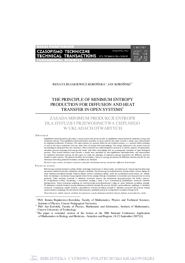 Pdf The Principle Of Minimum Entropy Production For Diffusion And