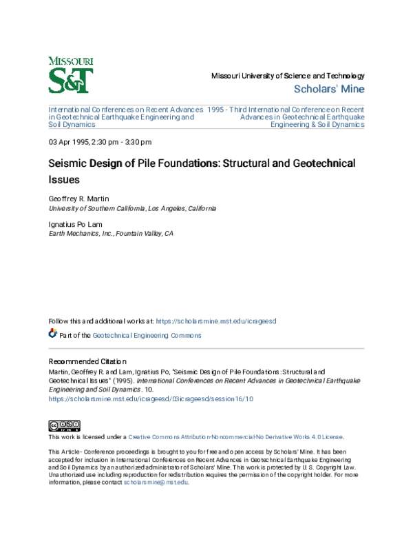 (PDF) Seismic Design of Pile Foundations: Structural and Geotechnical Issues