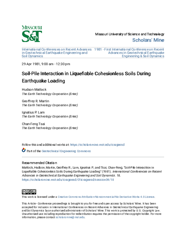 (PDF) Soil-Pile Interaction in Liquefiable Cohesionless Soils During Earthquake Loading