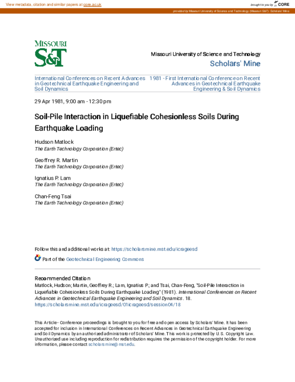 (PDF) Soil-pile interaction in liquefiable cohesionless soils during ...