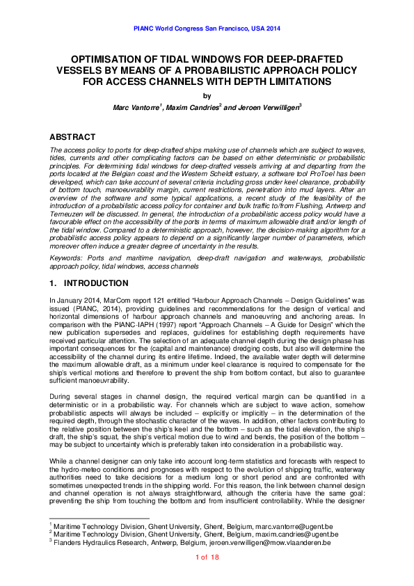 (PDF) Optimisation of Tidal Windows for Deep-Drafted Vessels by Means ...
