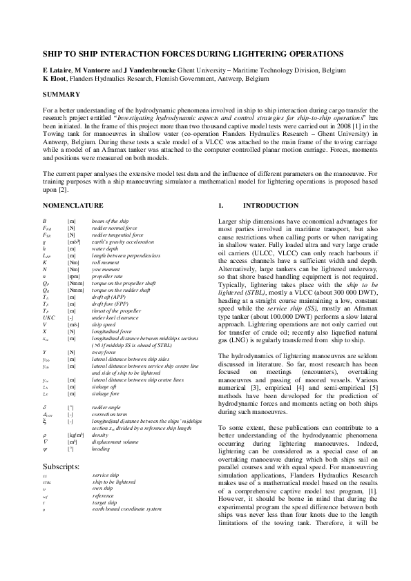 (PDF) Ship to ship interaction forces during lightering operations