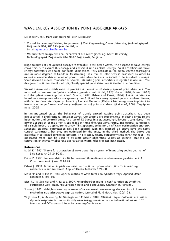 (PDF) Wave energy absorption by point absorber arrays