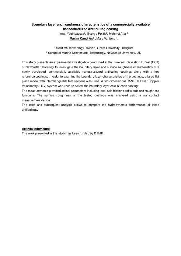 (PDF) Boundary layer and roughness characteristics of hull coatings