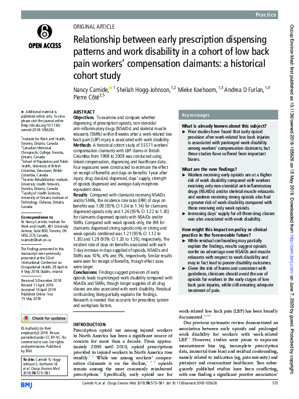 (PDF) Opioid Dispensing Patterns & Work Disability in LBP
