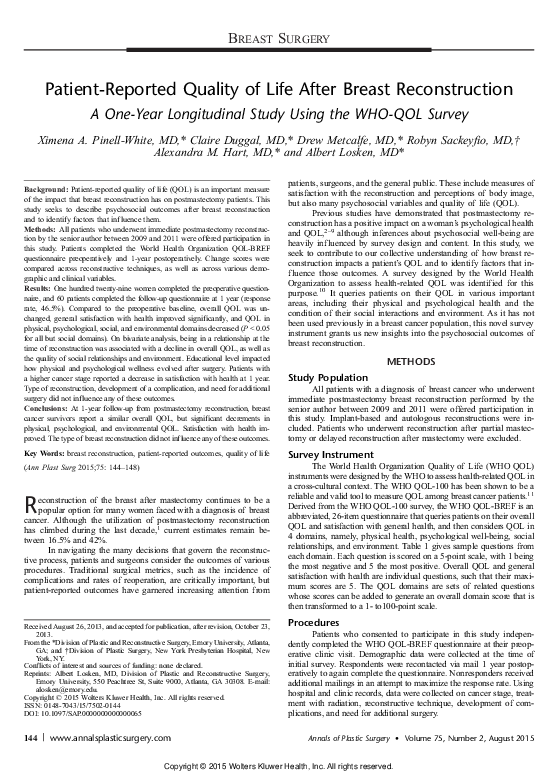 (PDF) Patient-Reported Quality of Life After Breast Reconstruction