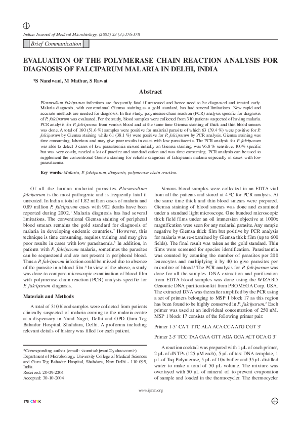 (PDF) Evaluation of the polymerase chain reaction analysis for diagnosis of falciparum malaria ...
