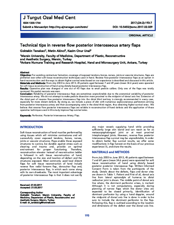 (PDF) Technical tips in reverse flow posterior interosseous artery flaps