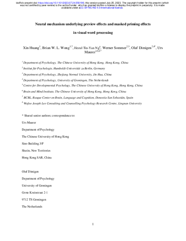 (PDF) Neural mechanism underlying preview effects and masked priming effects in visual word ...