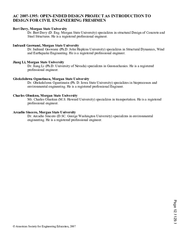 (PDF) Open Ended Design Project As Introduction To Design For Civil ...