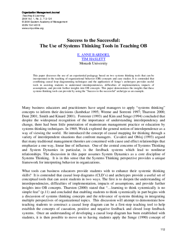 (PDF) Success to the Successful: The Use of Systems Thinking Tools in Teaching OB