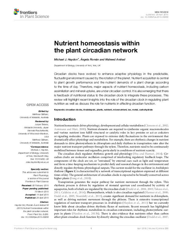 (PDF) Nutrient homeostasis within the plant circadian network | Waheed Arshad - Academia.edu