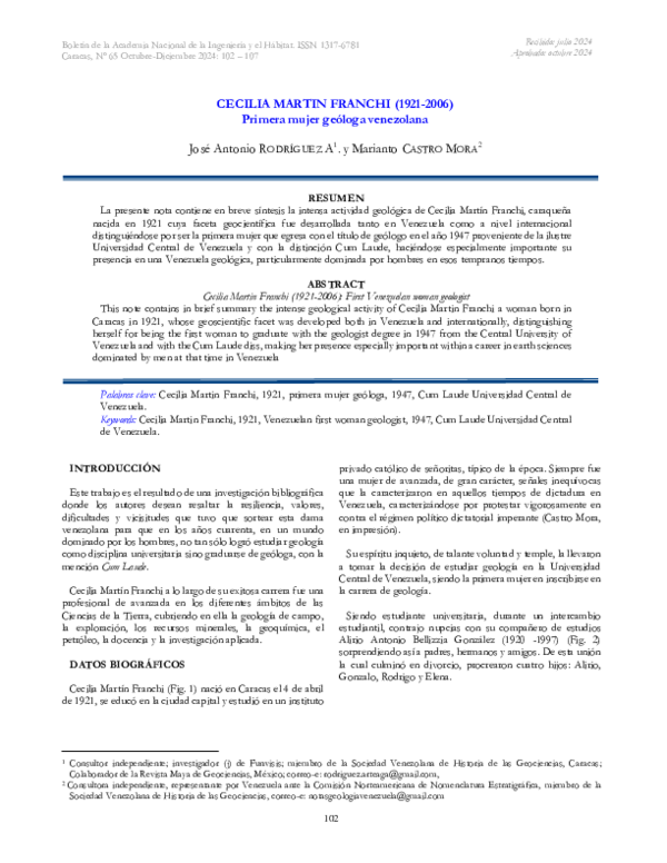 (PDF) Cecilia Martin Franchi (1921-2006). Primera mujer geologa ...