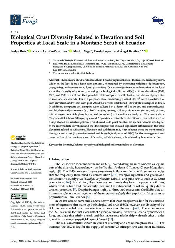 (PDF) Biological Crust Diversity Related to Elevation and Soil ...