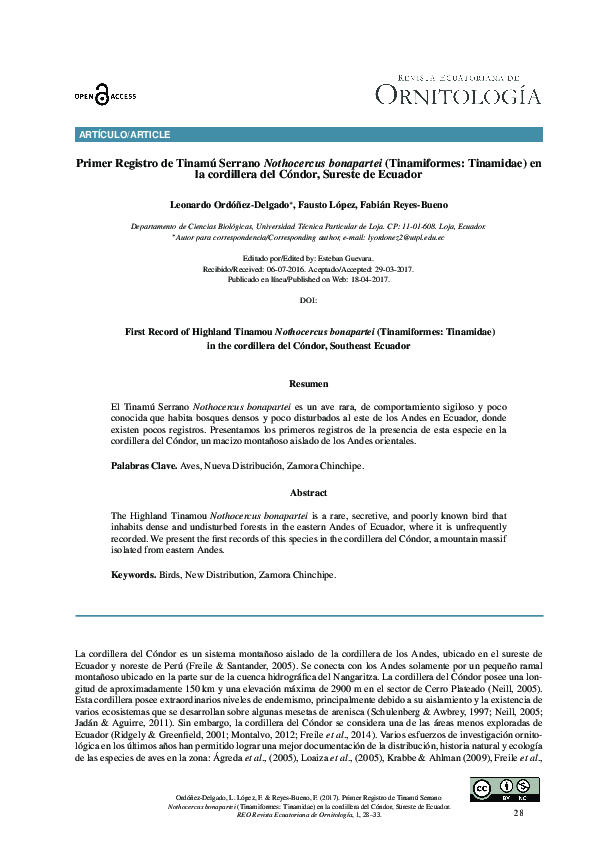 (PDF) Primer Registro De Tinamú Serrano Nothocercus Bonapartei ...