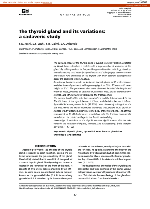 (PDF) The thyroid gland and its variations: a cadaveric study