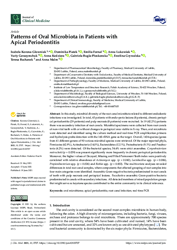 (PDF) Patterns of Oral Microbiota in Patients with Apical Periodontitis ...