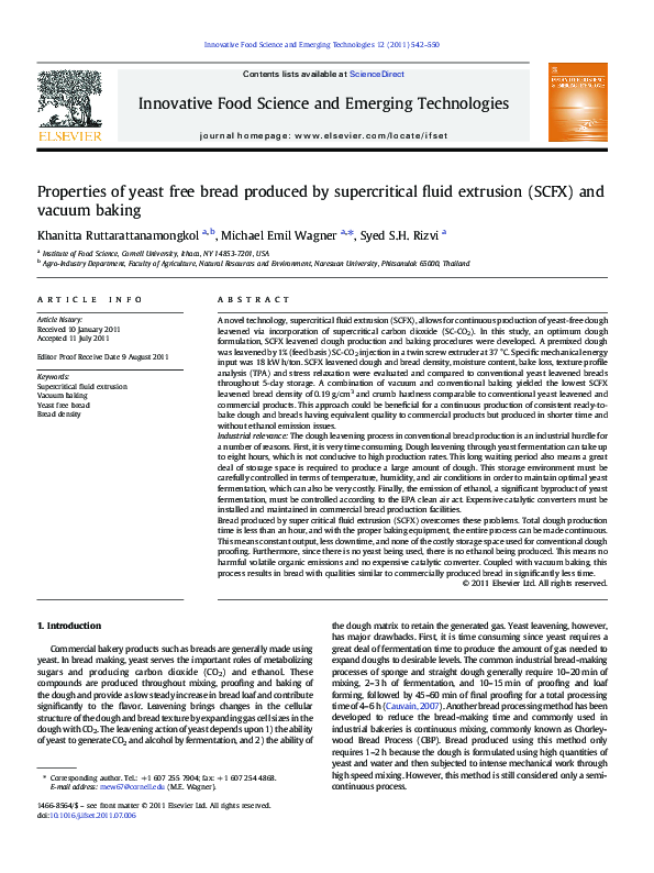 (PDF) Properties of yeast free bread produced by supercritical fluid extrusion (SCFX) and vacuum ...