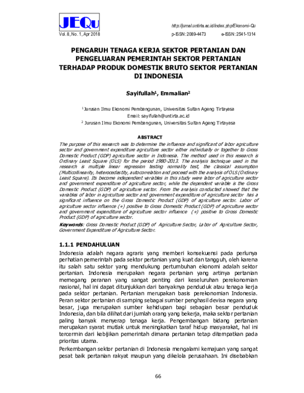 (PDF) Pengaruh Tenaga Kerja Sektor Pertanian Dan Pengeluaran Pemerintah Sektor Pertanian ...
