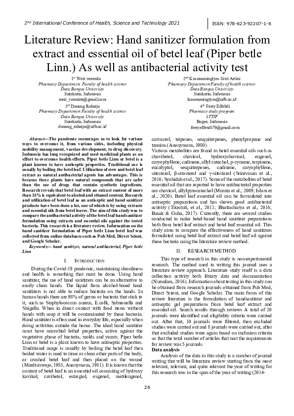 (PDF) Literature Review: Hand sanitizer formulation from extract and ...