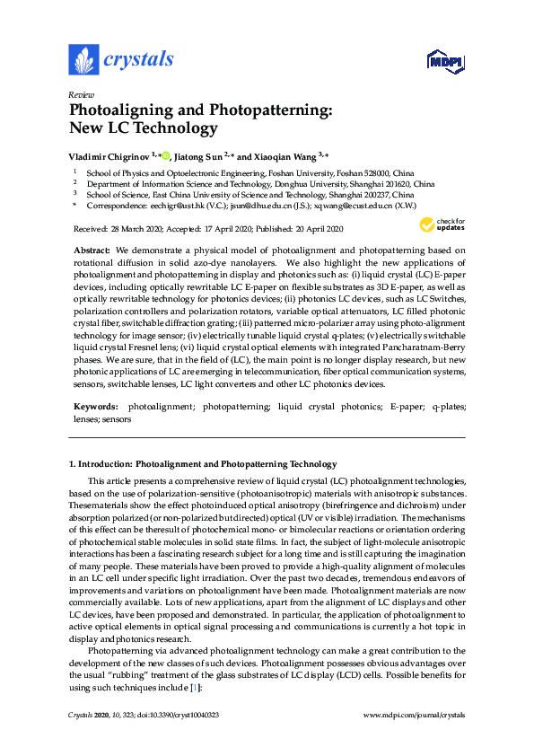 (PDF) Photoaligning and Photopatterning: New LC Technology