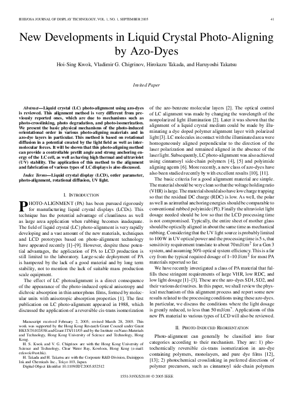 (PDF) New Developments in Liquid Crystal Photo-Aligning by Azo-Dyes ...