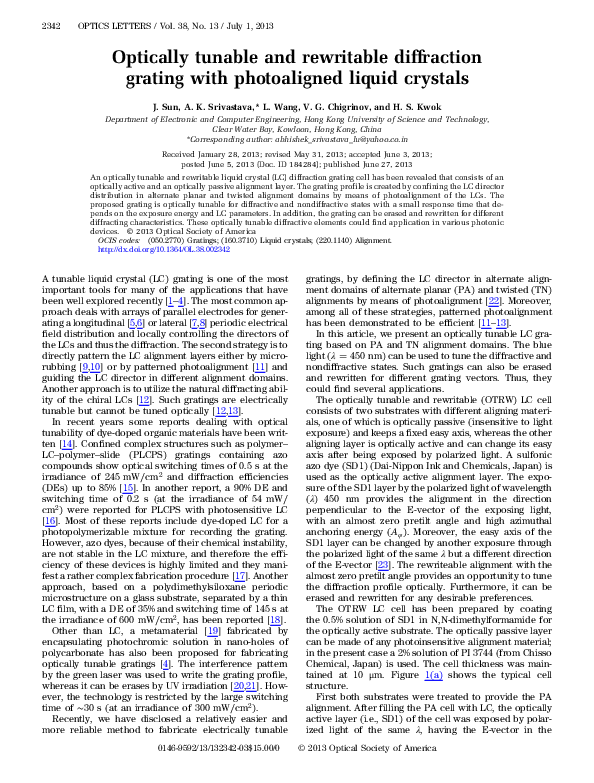 (PDF) Optically tunable and rewritable diffraction grating with ...