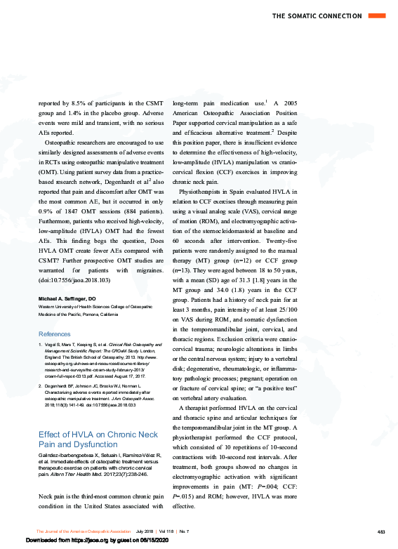 (PDF) Effect of HVLA on Chronic Neck Pain and Dysfunction